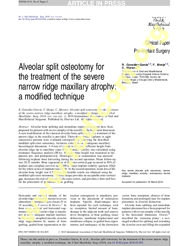 (PDF) Alveolar split osteotomy for the treatment of the severe narrow ridge maxillary atrophy: a ...