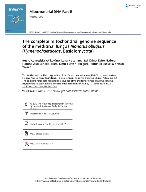 (PDF) The complete mitochondrial genome sequence of the medicinal ...