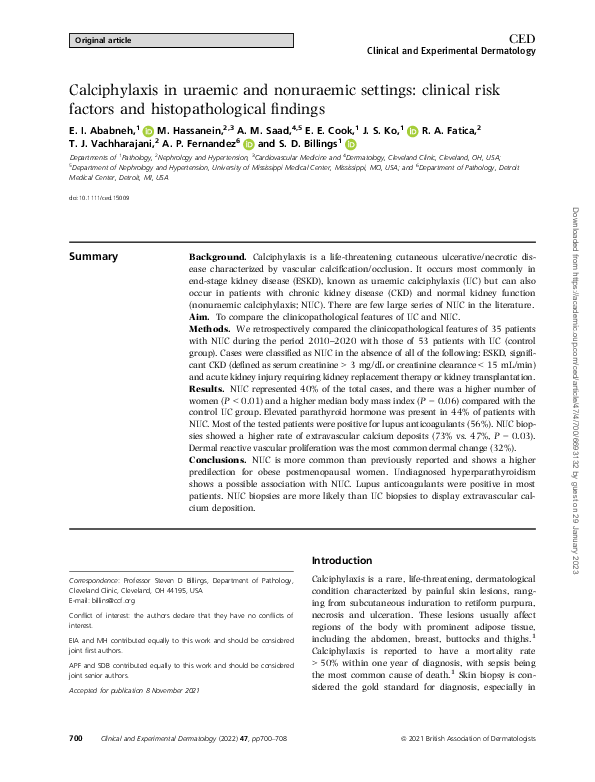 (PDF) Calciphylaxis in uraemic and nonuraemic settings: clinical risk ...