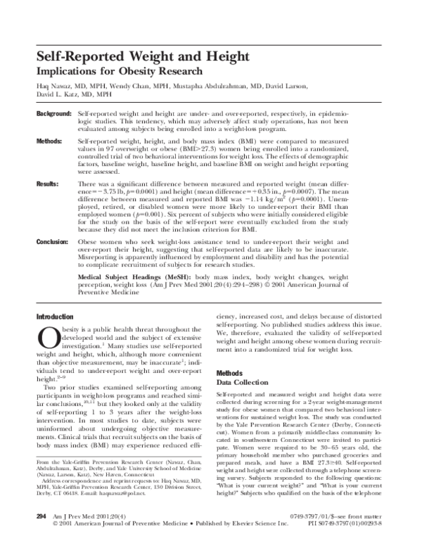 (PDF) Self-reported weight and height