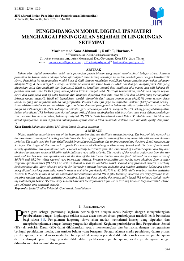 (PDF) Pengembangan Modul Digital Ips Materi Menghargai Peninggalan Sejarah DI Lingkungan Setempat