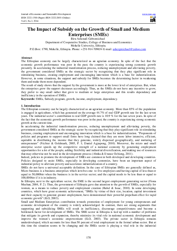(PDF) The Impact of Subsidy on the Growth of Small and Medium Enterprises (SMEs)