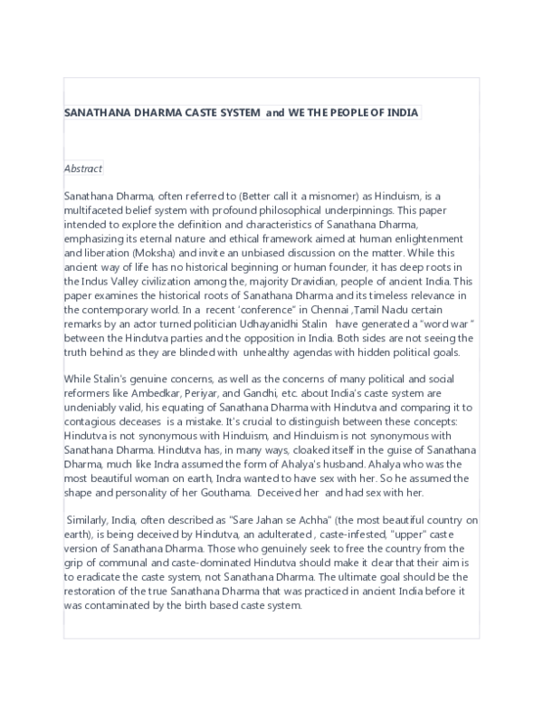 (DOC) SANATHANA DHARMA, CASTE SYSTEM and WE THE PEOPLE OF INDIA