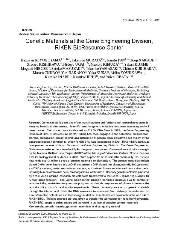 (PDF) Genetic Materials at the Gene Engineering Division, RIKEN ...