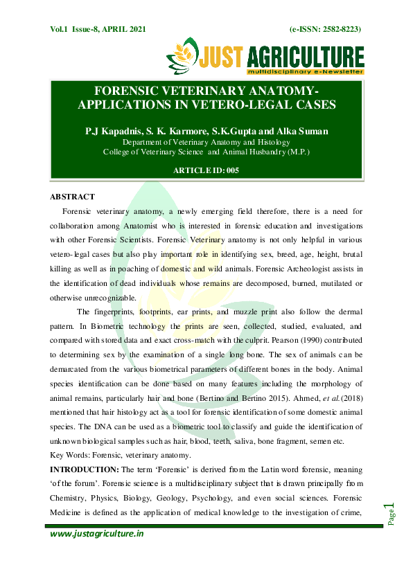 (PDF) Forensic Veterinary Anatomy- Applications in Vetero-Legal Cases
