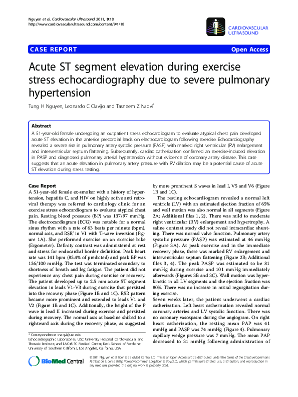 Pdf Acute St Segment Elevation During Exercise Stress Echocardiography Due To Severe Pulmonary