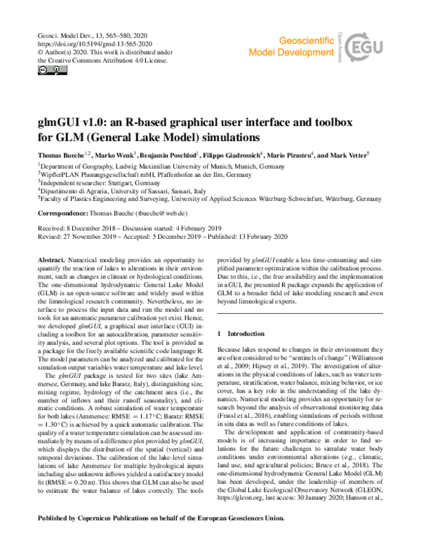 (PDF) glmGUI v1.0: an R-based graphical user interface and toolbox for GLM (General Lake Model ...
