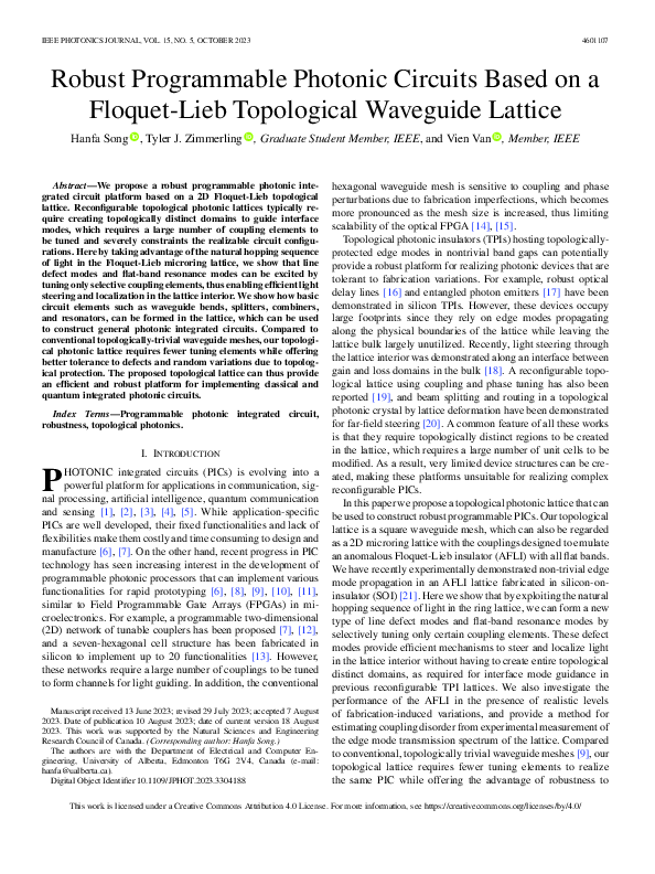 (PDF) Robust Programmable Photonic Circuits Based on a Floquet-Lieb ...