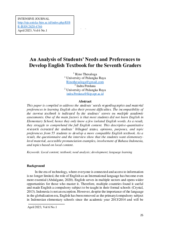 (PDF) An Analysis of Students’ Needs and Preferences to Develop English ...