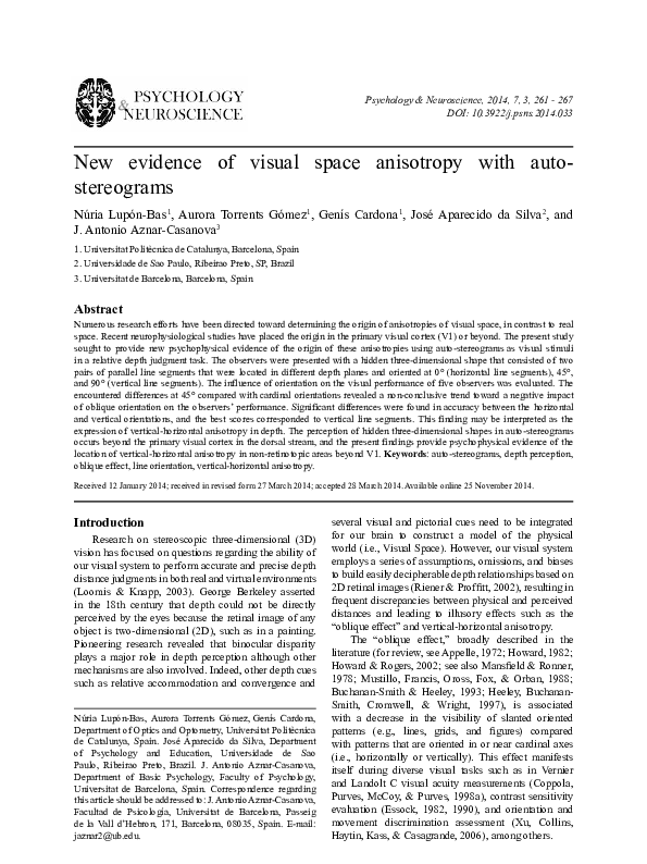 (PDF) New evidence of visual space anisotropy with autostereograms
