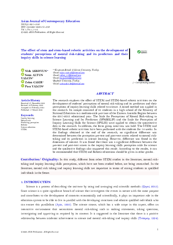(PDF) The effect of stem and stem-based robotic activities on the ...