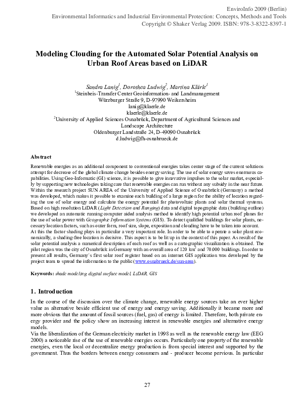 (PDF) Modeling Clouding for the Automated Solar Potential Analysis on Urban Roof Areas based on ...