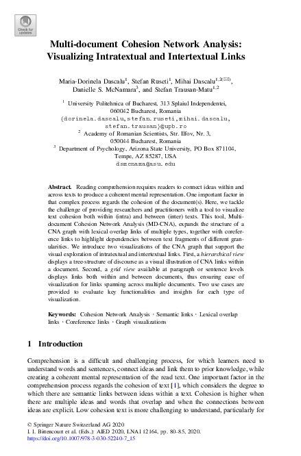 (PDF) Multi-document Cohesion Network Analysis: Visualizing Intratextual and Intertextual Links