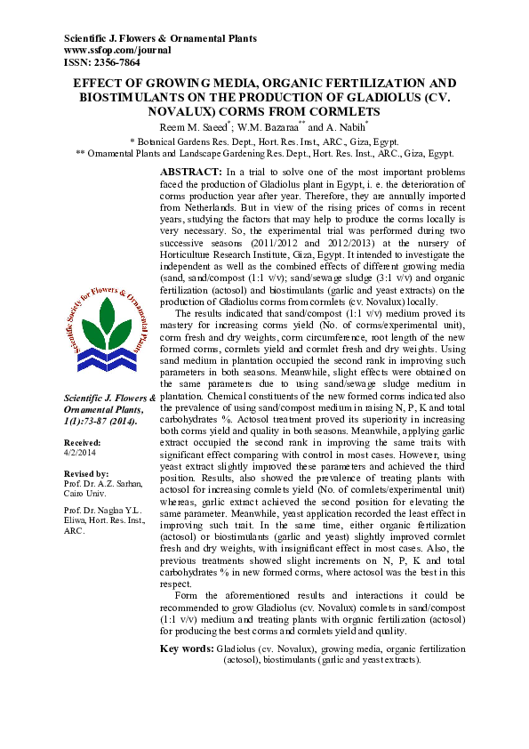 (PDF) Effect of Growing Media, Organic Fertilization and Biostimulants ...