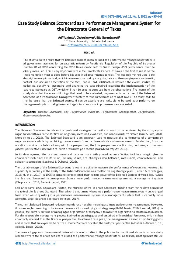 (PDF) Case Study Balance Scorecard as a Performance Management System for the Directorate ...