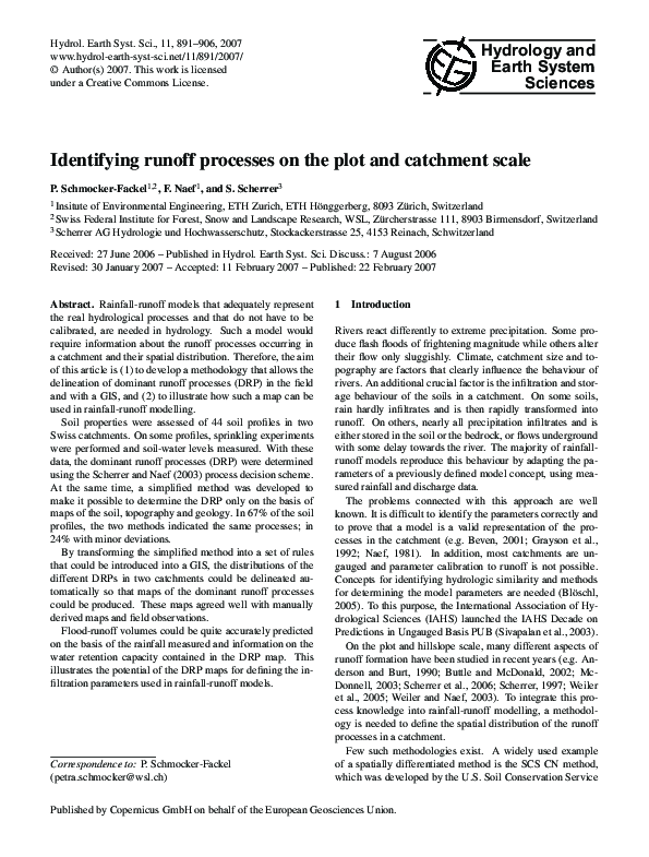 (PDF) Identifying runoff processes on the plot and catchment scale