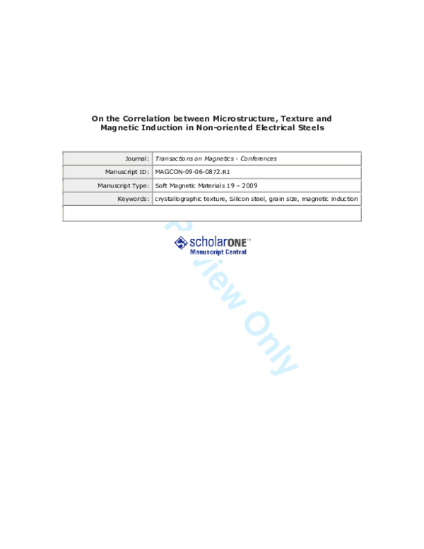 Pdf Correlation Between Microstructure Texture And Magnetic Induction In Nonoriented