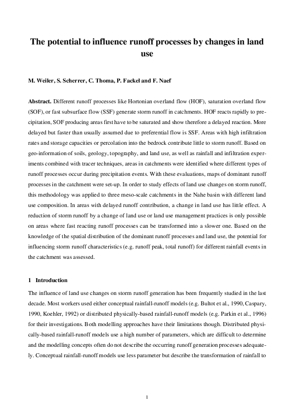 (PDF) The potential to influence runoff processes by changes in land use