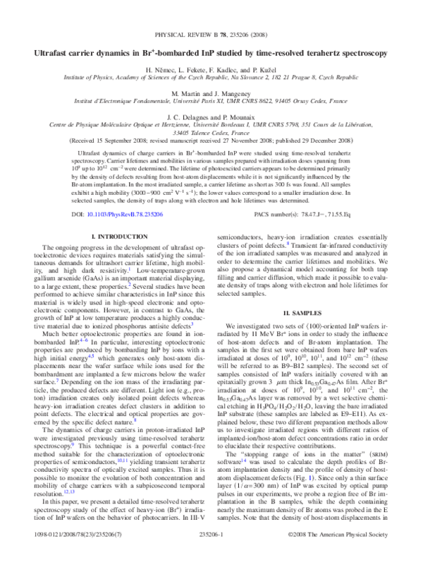 (PDF) Ultrafast carrier dynamics inBr+-bombarded InP studied by time-resolved terahertz ...