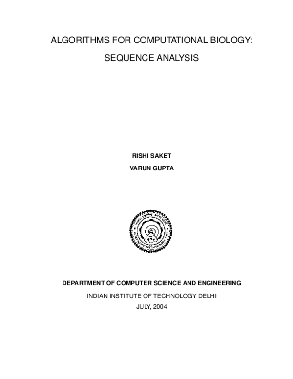 (PDF) Algorithms for Computational Biology: Sequence Analysis | Varun Gupta - Academia.edu