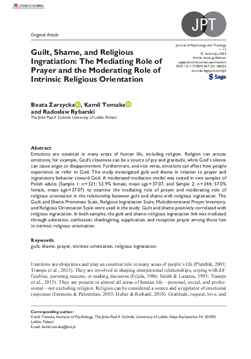 (PDF) Guilt, Shame, and Religious Ingratiation: The Mediating Role of ...