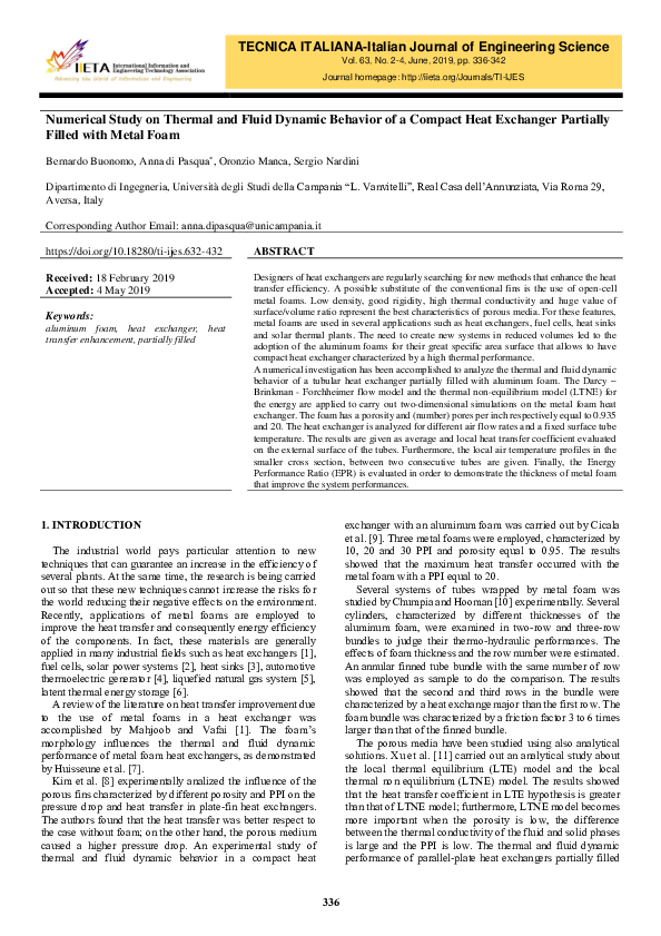 (PDF) Numerical Study on Thermal and Fluid Dynamic Behavior of a Compact Heat Exchanger ...