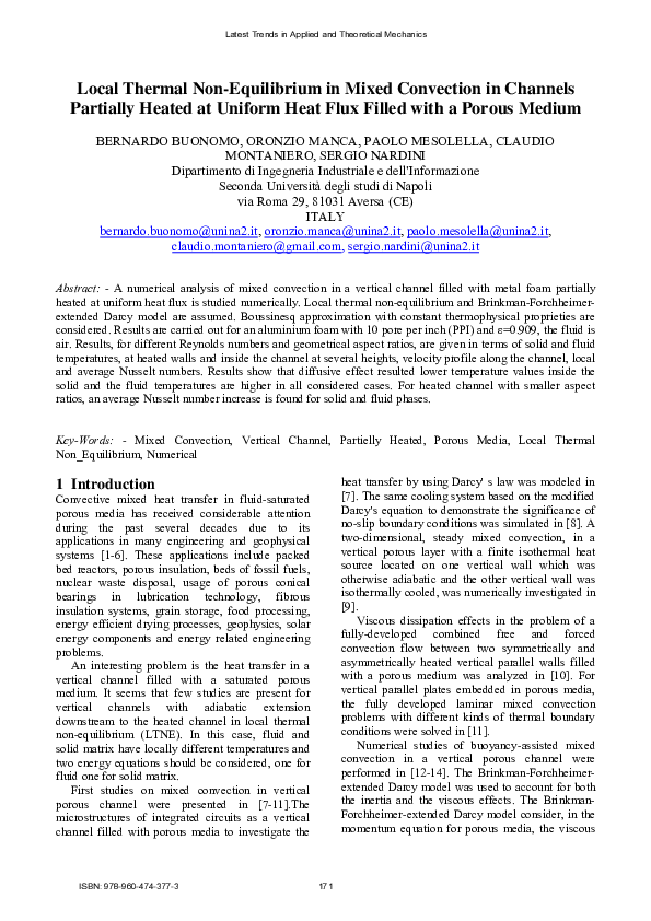 (PDF) Local Thermal Non-Equilibrium in Mixed Convection in Channels Partially Heated at Uniform ...
