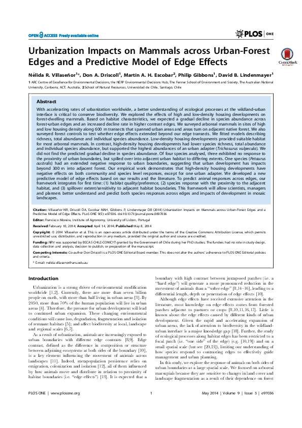 Pdf Urbanization Impacts On Mammals Across Urban Forest Edges And A