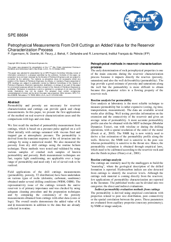 (PDF) Petrophysical Measurements From Drill Cuttings: An Added Value for the Reservoir ...