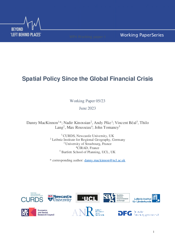 (PDF) Spatial Policies Since the Global Financial Crisis