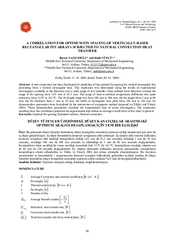 (PDF) A correlation for optimum fin spacing of vertically-based rectangular fin arrays subjected ...