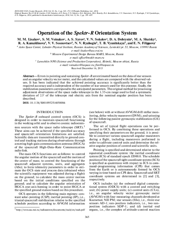 (PDF) Operation of the Spektr-R orientation system
