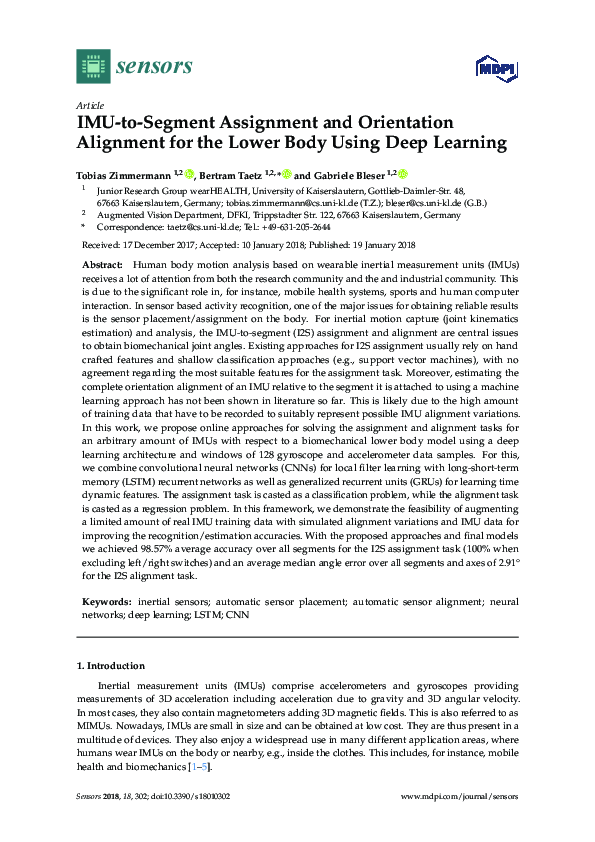 (PDF) IMU-to-Segment Assignment and Orientation Alignment for the Lower Body Using Deep Learning ...