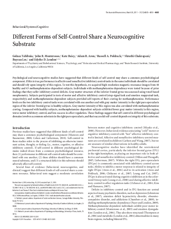 (PDF) Different Forms of Self-Control Share a Neurocognitive Substrate