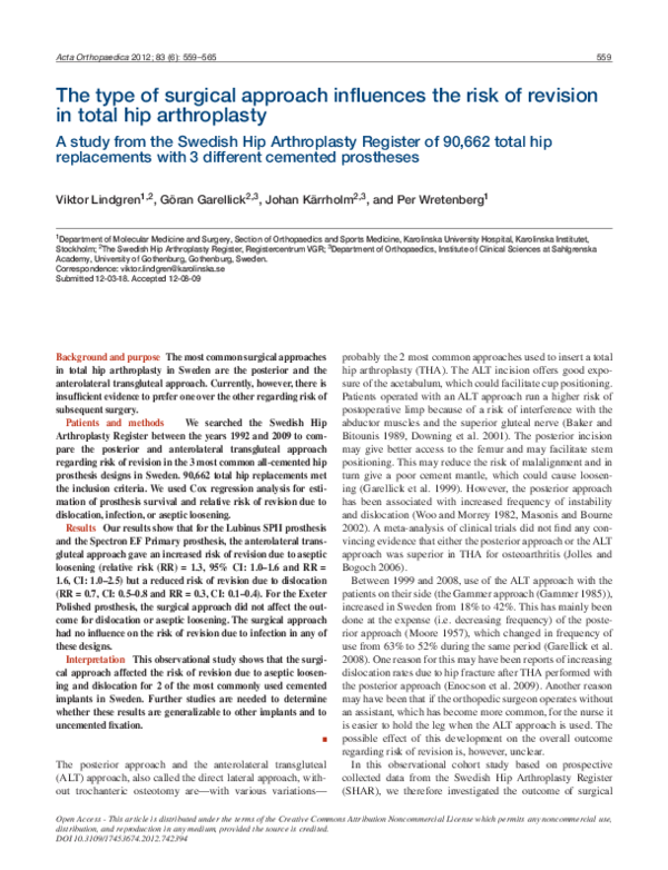 (PDF) The type of surgical approach influences the risk of revision in ...