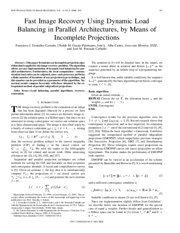 Pdf Fast Image Recovery Using Dynamic Load Balancing In Parallel Architectures By Means Of