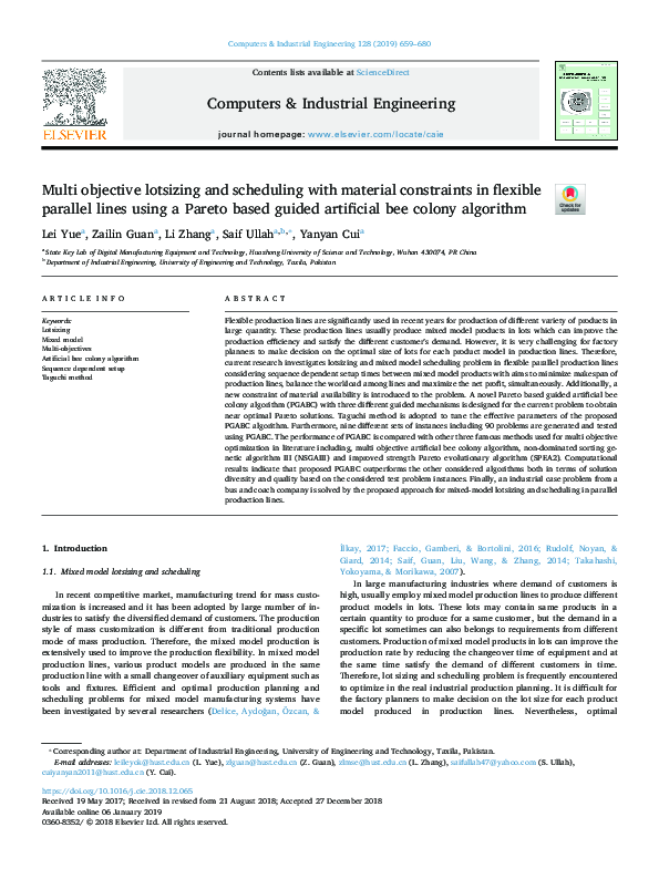 (PDF) Multi objective lotsizing and scheduling with material constraints in flexible parallel ...