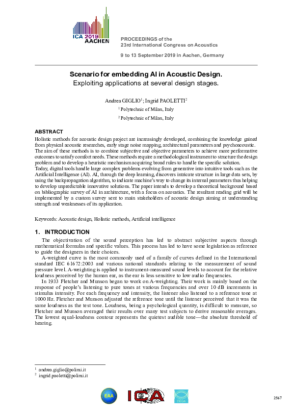 (PDF) Scenarios for embedding AI in Acoustic Design. Exploiting applications at several design ...