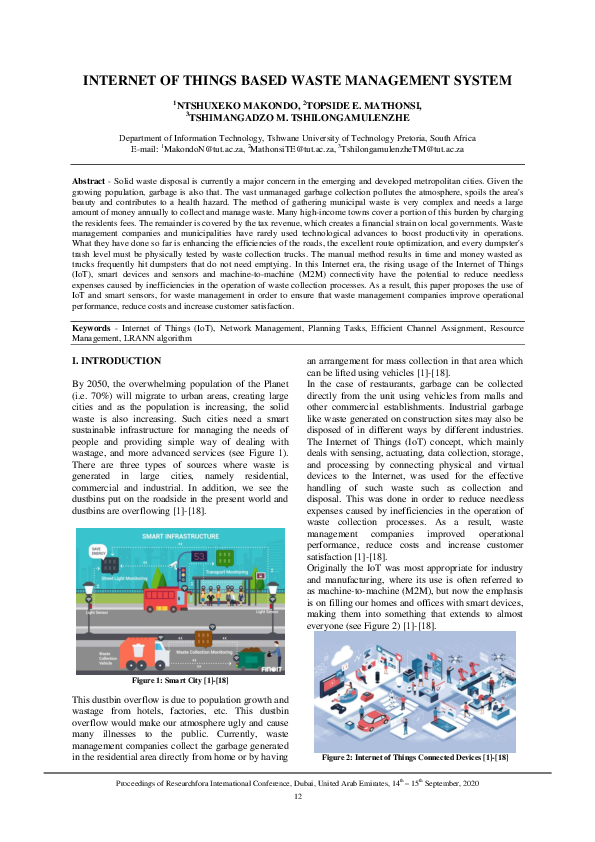 (PDF) INTERNET OF THINGS BASED WASTE MANAGEMENT SYSTEM