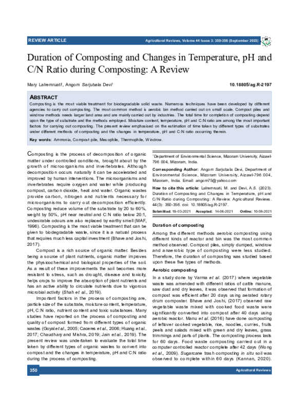 (PDF) Duration of Composting and Changes in Temperature, pH and C/N Ratio during Composting: A ...