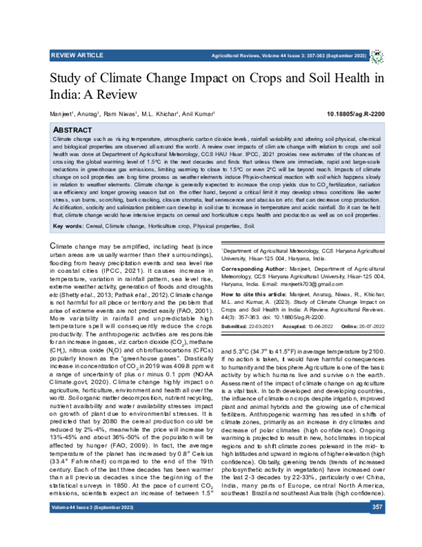 (PDF) Study of Climate Change Impact on Crops and Soil Health in India ...