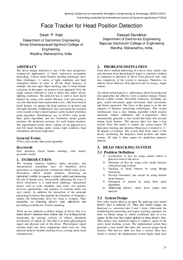 (PDF) Improved Face Tracking for Driver Monitoring