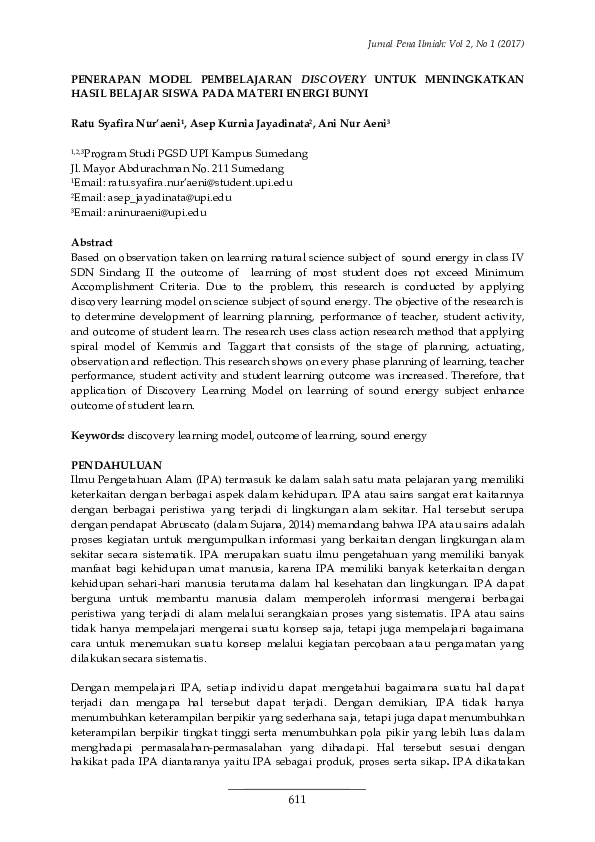 Pdf Penerapan Model Pembelajaran Discovery Untuk Meningkatkan Hasil