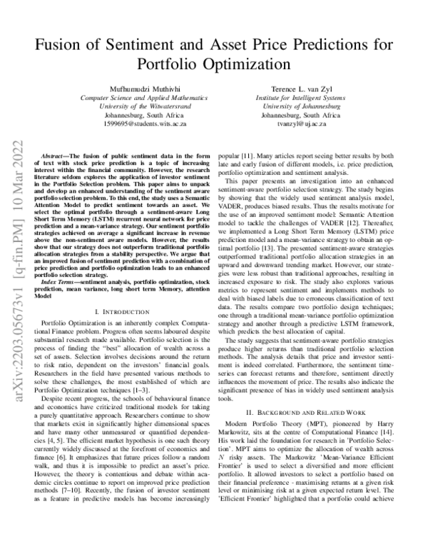 (PDF) Fusion of Sentiment and Asset Price Predictions for Portfolio Optimization | Terence van ...