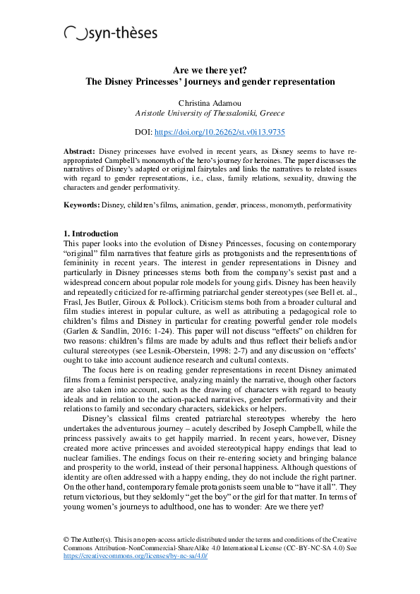 (PDF) Are we there yet? The Disney Princesses' journeys and gender ...