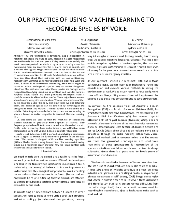 (PDF) Our Practice Of Using Machine Learning To Recognize Species By Voice