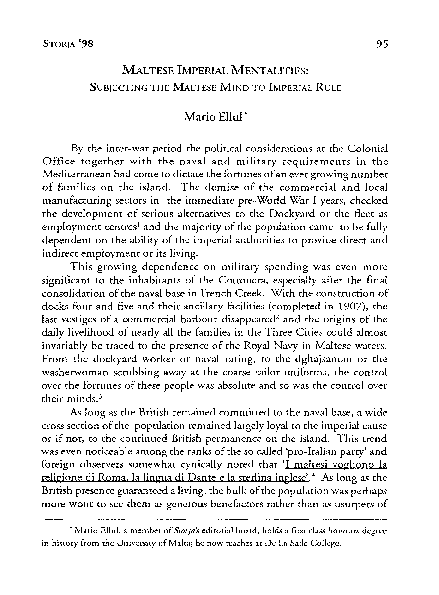 (PDF) Maltese imperial mentalities : subjecting the Maltese mind to ...