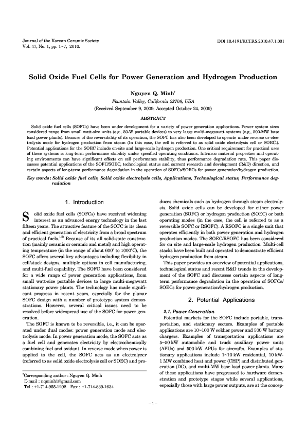 (PDF) Solid Oxide Fuel Cells for Power Generation and Hydrogen Production