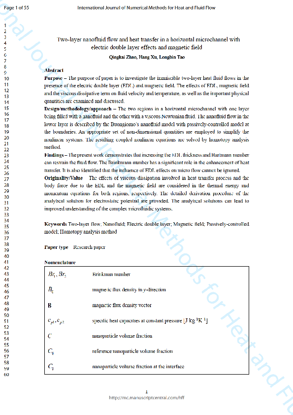 (PDF) Two-layer nanofluid flow and heat transfer in a horizontal microchannel with electric ...