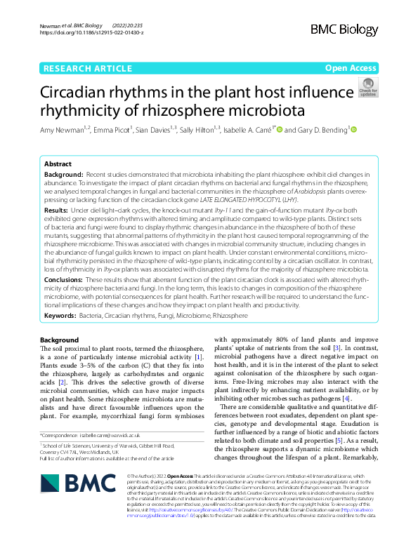 (PDF) Circadian rhythms in the plant host influence rhythmicity of rhizosphere microbiota ...